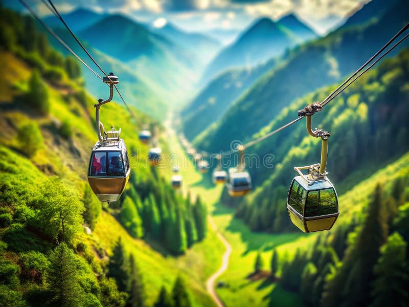 Enchanted Mountain Valley a Miniature Ropeway Crossing through a ...