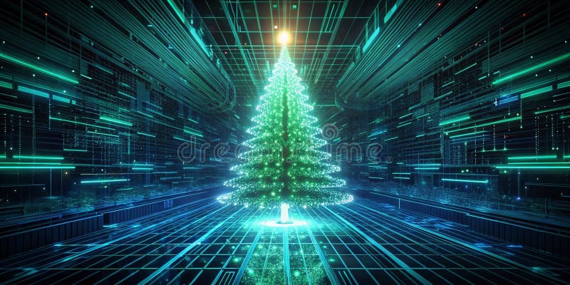 Enchanted Neon Green Binary Christmas Tree a Festive Digital Holiday ...