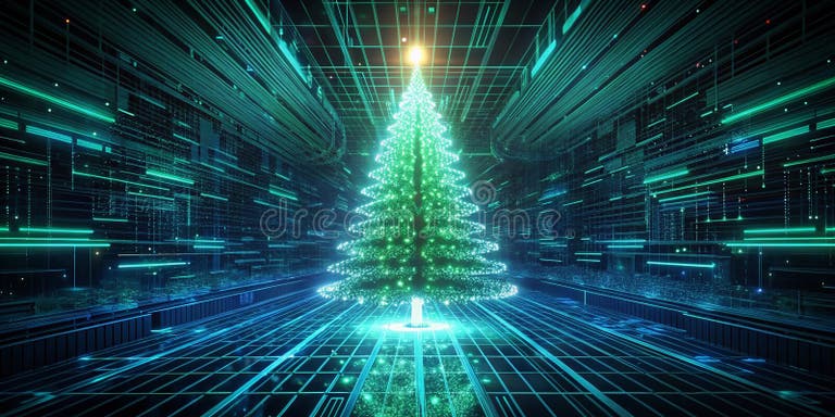 Enchanted Neon Green Binary Christmas Tree a Festive Digital Holiday ...