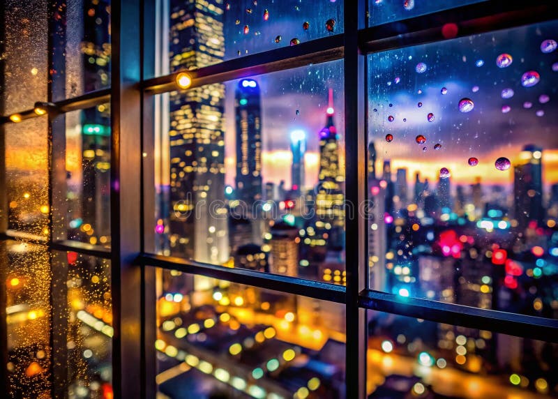 Enchanted Night Cityscape a Mesmerizing Window View of a Global ...