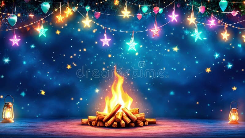 Enchanted Night Sky with Full Moon and Cozy Campfire Under Starry Trees ...