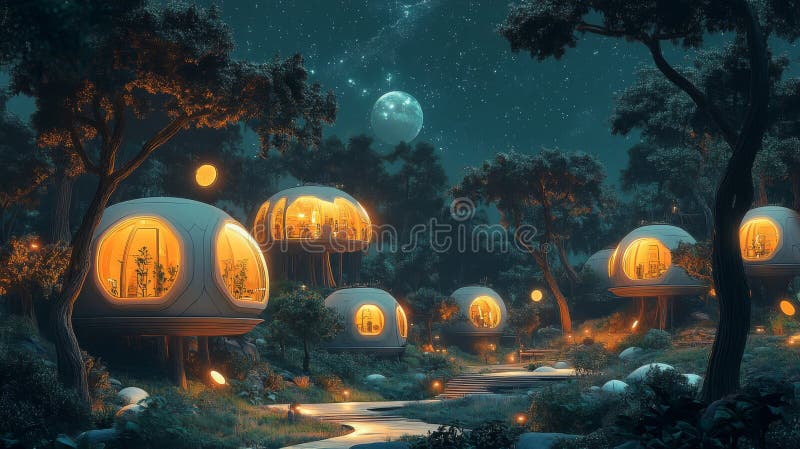 Enchanted Night Landscape Aerial Perspective of a Rustic Setting ...