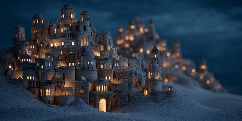 Enchanted Night Miniature City Lights Stock Illustration - Illustration ...