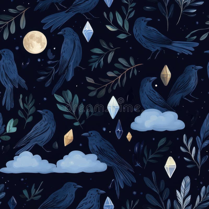 Enchanted Night: Ravens, Moons, and Crystals in Mystical Forest Theme ...