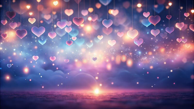 Enchanted Night Sky with Glowing Hanging Hearts and Soft Light ...