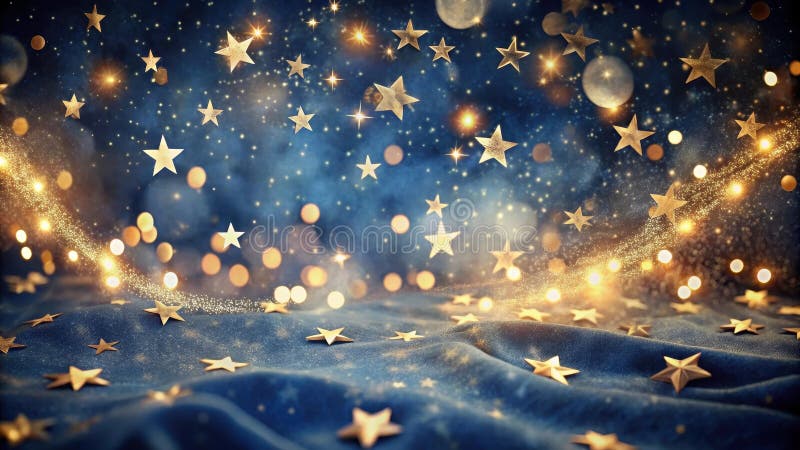 Enchanted Night Sky with Golden Stars and Sparkling Dust on a Deep Blue ...