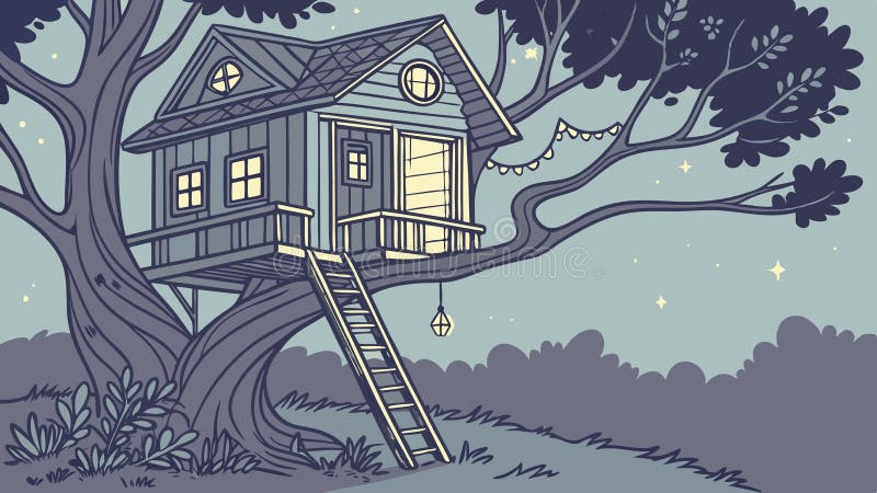 Enchanted Night Treehouse in a Dark Forest, Vector Design Generative AI ...
