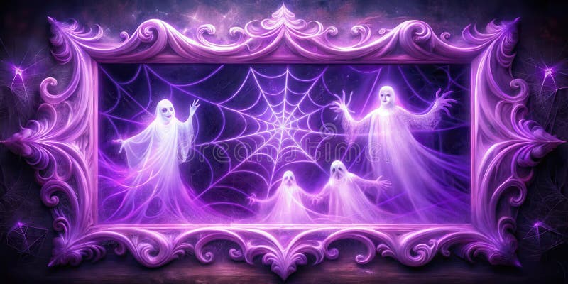 Enchanted Ornate Frame Featuring Spectral Figures and Glowing Web ...