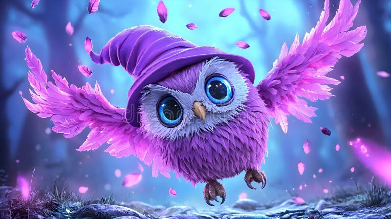 Enchanted Owl with Wizard Hat in Flight Stock Illustration ...