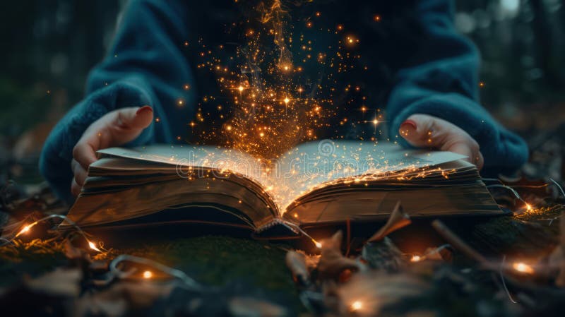 Enchanted Pages: Illuminated Magic Book with Glowing Lights Stock ...