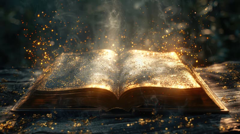 Enchanted Pages: Illuminated Open Book of Secrets and Fantasy Stock ...