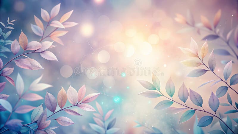 Enchanted Pastel Leaves with Soft Light and Glowing Particles ...