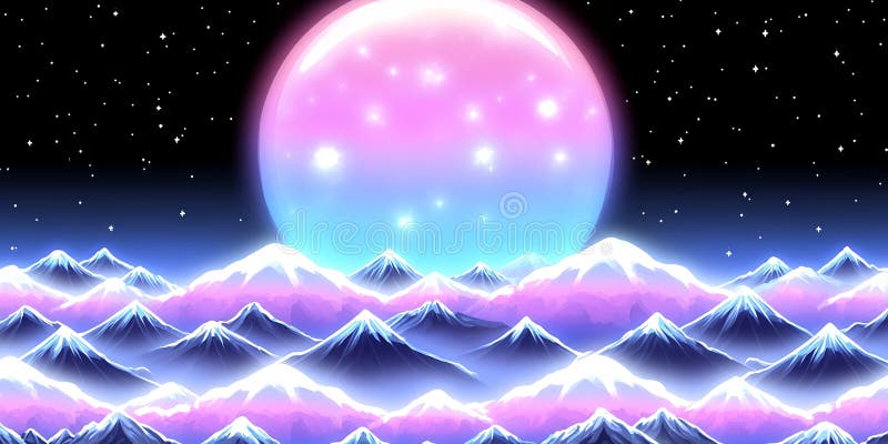 Enchanted Pastel Mountainscape Dreamy Synthwave Night Scene with ...