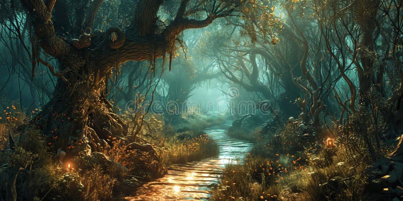Enchanted Pathway through Eerie Nightmare Forest, Generative AI Stock ...