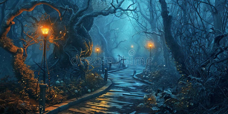Enchanted Pathway through Eerie Nightmare Forest, Generative AI Stock ...