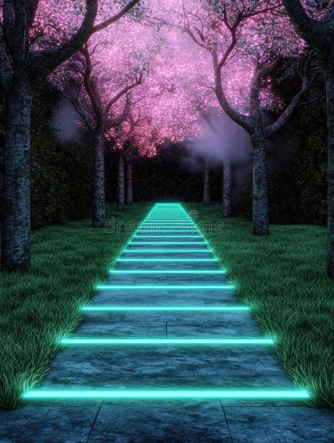Enchanted Pathway through Glowing Forest Stock Illustration ...
