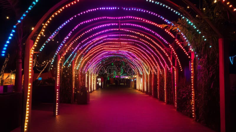 Enchanted Pathway of Glowing Lights at Night Stock Illustration ...