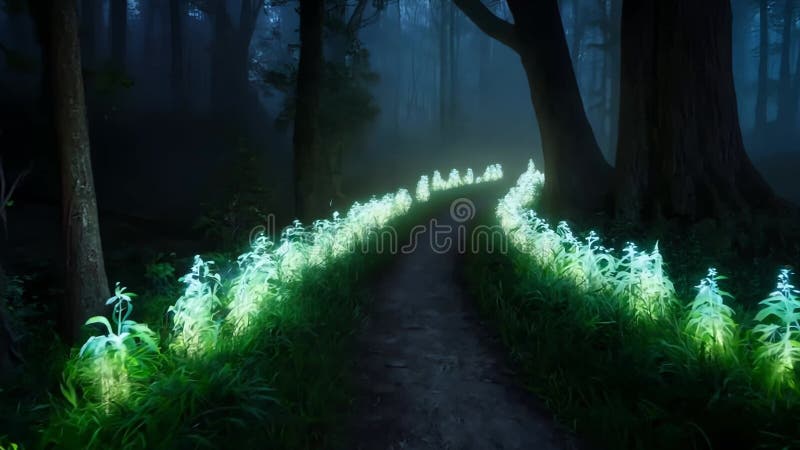 An Enchanted Pathway Illuminated by Beautiful Glowing Flora and Foliage ...