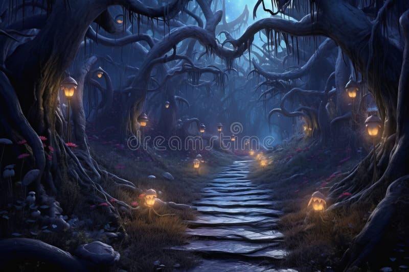 Enchanted Pathway in a Spooky Forest of Nightmares, Generative AI Stock ...