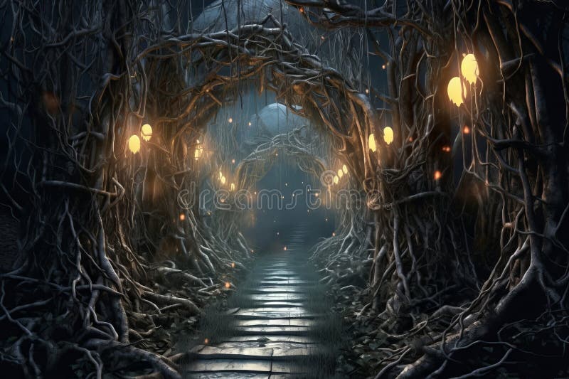 Enchanted Pathway in a Spooky Forest of Nightmares, Generative AI Stock ...