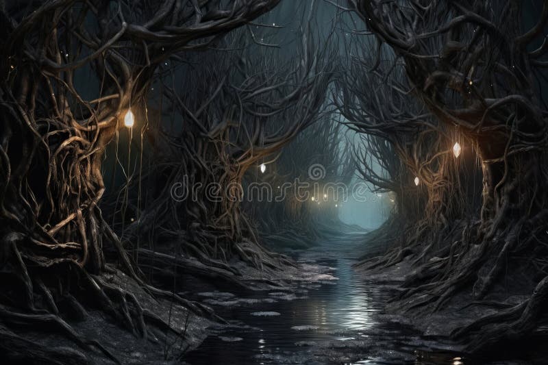 Enchanted Pathway in a Spooky Forest of Nightmares, Generative AI Stock ...