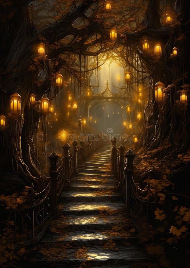 Enchanted Pathways: a Fairytale Journey through the Golden Glow Stock ...