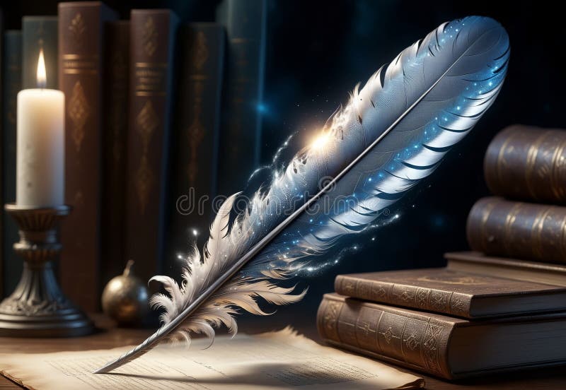 Enchanted Pen and Old Books in an Old Study Stock Image - Image of ...