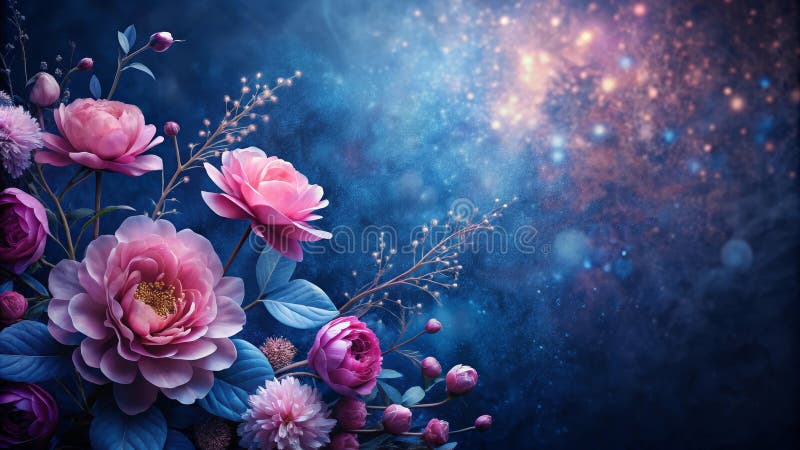 Enchanted Pink Blooms Against a Cosmic Blue Backdrop. Generative AI ...