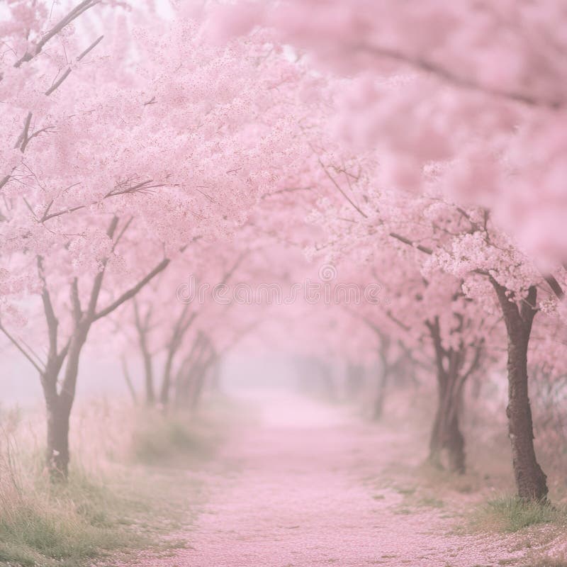 Enchanted Pink Cherry Blossom Path: a Dreamy Spring Landscape Stock ...