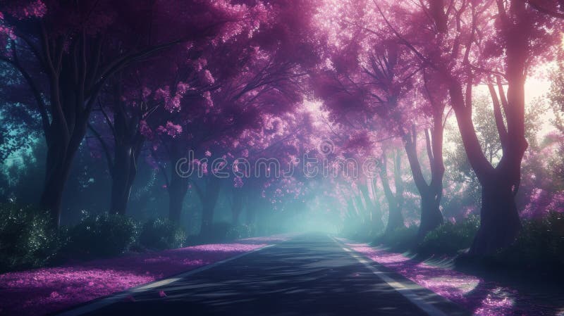 Enchanted Pink Forest Pathway at Dawn Stock Photo - Image of spring ...