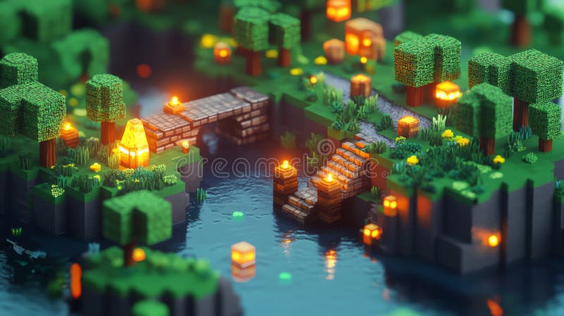 Enchanted Pixel Art Island Night Scene Stock Illustration ...