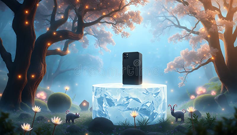 Enchanted Pixel Forest: Black Device on Ice Cube Stock Illustration ...
