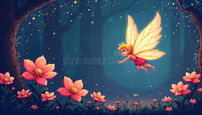 Enchanted Pixie Flight: a Nighttime Pixie Adventure in a Magical Forest Stock Illustration ...
