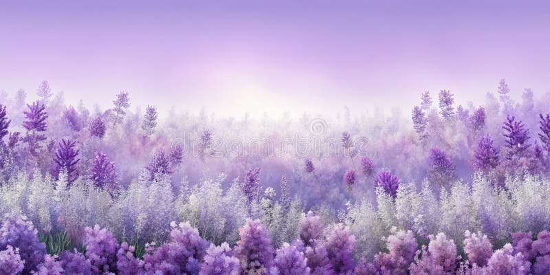 Enchanted Purple Forest at Dawn a Serene Landscape of Mist and Blossoms ...