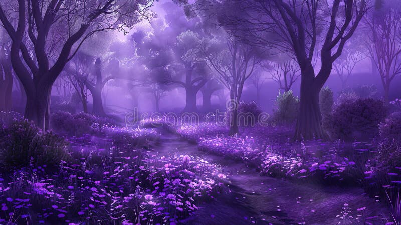 Enchanted Purple Forest Path Stock Illustration - Illustration of ...