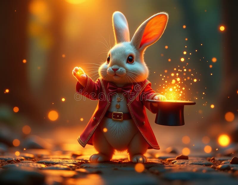 Enchanted Rabbit: a Magical Creature in a Red Coat Stock Illustration ...