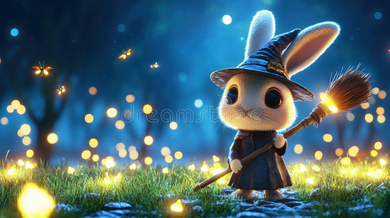Enchanted Rabbit Witch stock illustration. Illustration of adorable ...