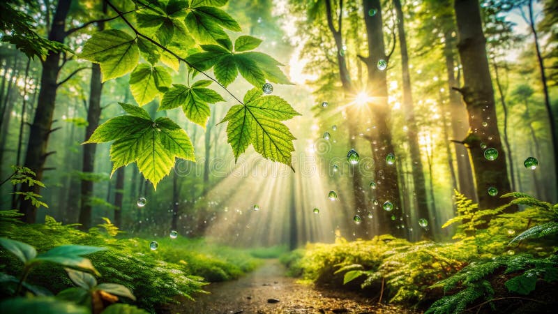 Enchanted Rainforest after the Rain a Double Exposure Marvel of Vibrant Green Foliage Sparkling ...