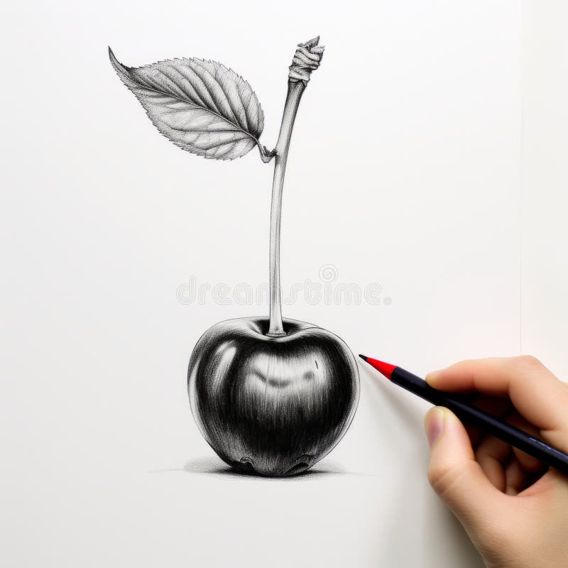 Enchanted Realism: Minimalistic Drawing of a Cherry in Highly Detailed ...