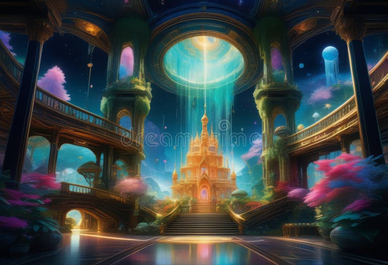 Into the Enchanted Realm of a Timeless Space Palace Stock Illustration ...