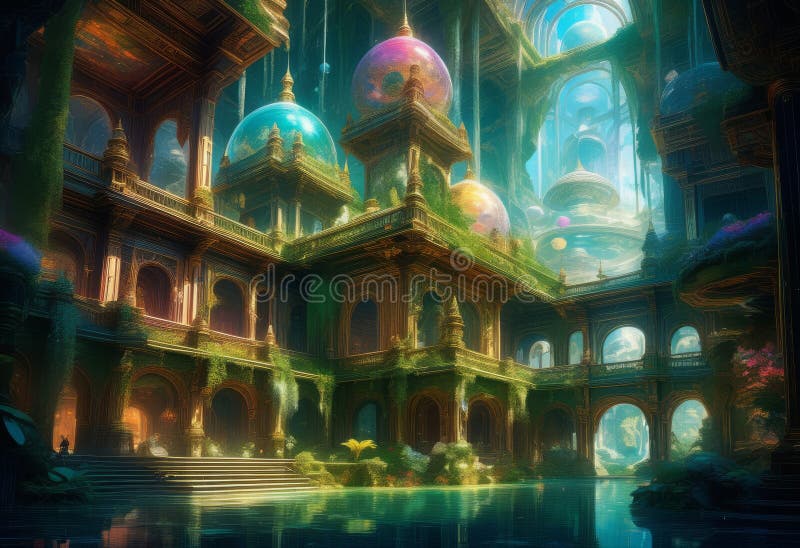 Into the Enchanted Realm of a Timeless Space Palace Stock Illustration ...