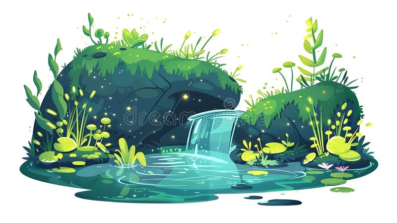 Enchanted River with Glowing Plants Stock Illustration - Illustration ...