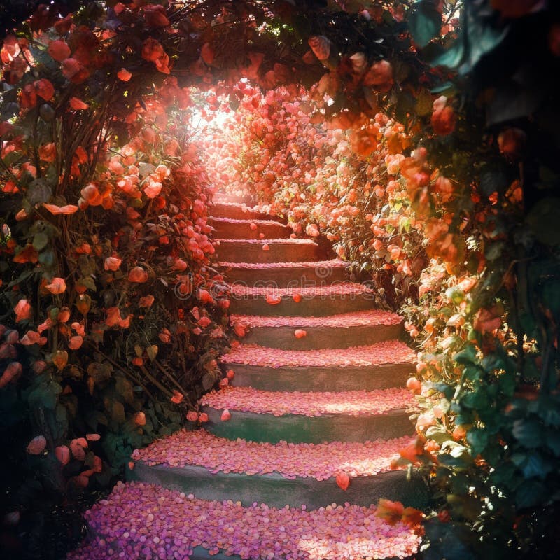 Enchanted Rose Garden Pathway Stock Illustration - Illustration of ...