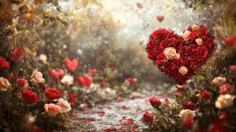 Enchanted Rose Heart Garden Path: Red and Pink Roses Forming Heart ...