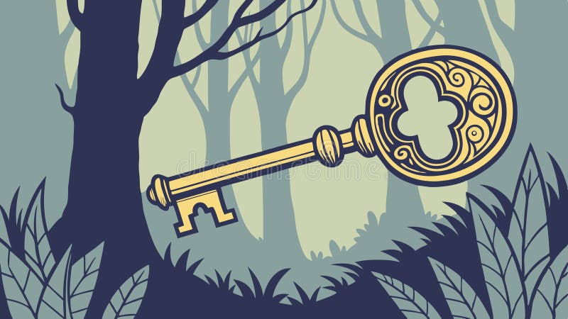 Enchanted Skeleton Key in a Mystical Forest, Fantasy Object, Vector ...