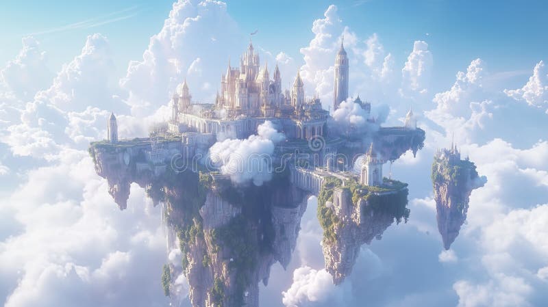 Enchanted Sky Kingdom with Floating Castle and Cloud Islands Stock ...