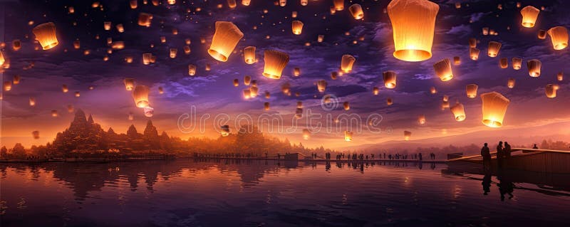 Enchanted Sky Lanterns: Whimsical Panorama of Floating Sky Lanterns ...