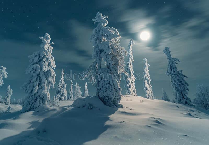 Enchanted Snow Covered Forest Winter Night Moonlit High Quality Image ...