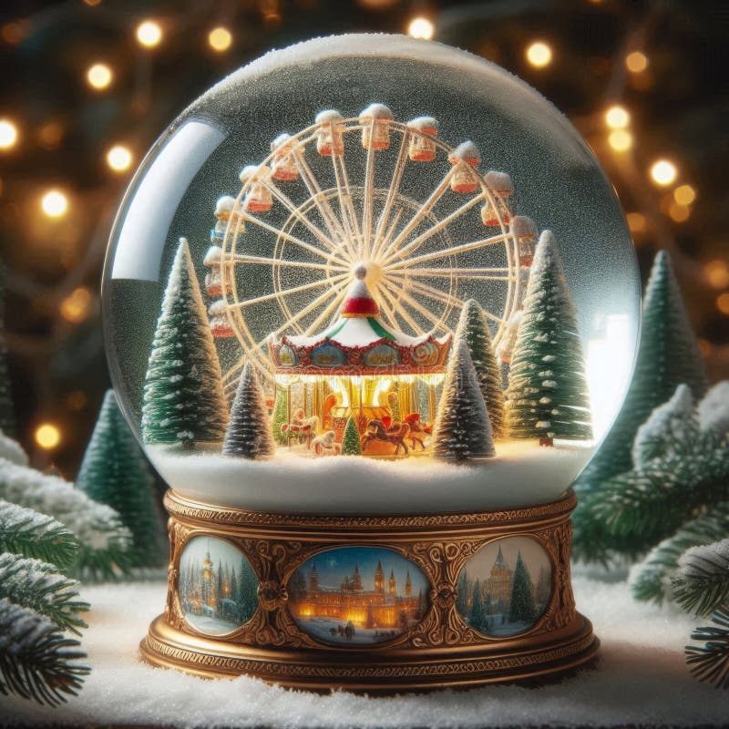 Enchanted Snow Globe with Ferris Wheel Stock Illustration ...
