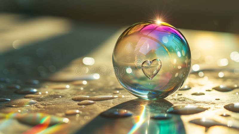 Enchanted Spectrum: Heart of Purity in a Rainbow Bubble Stock Image ...